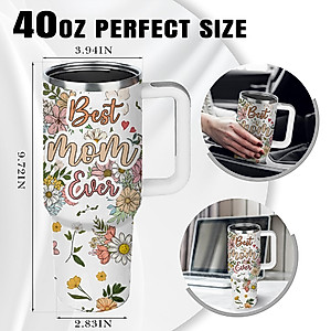 Gifts for Mom, Best Mom Ever Tumbler 40oz with Handle and Straw, Mama/Mom Gifts From Daughter Son, Mom Birthday Gifts, Mothers Day Presents Ideas, Christmas Gifts for Best Mom Ever Mug, Flower