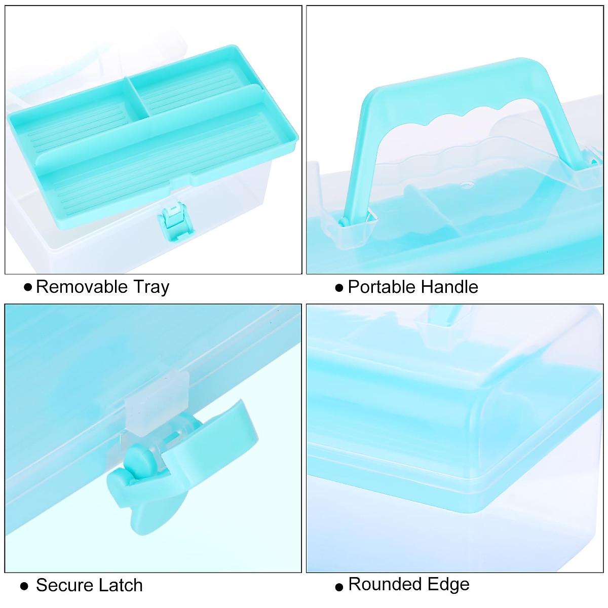 BTSKY Multipurpose Plastic Craft Storage Containers with Removable Tray, Clear Plastic Storage Box with Lid & Handle, Easy Carry & Stack Small Storage Container, 8.5x5x4.9 Inch, Rectangle-Blue