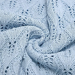 mimixiong 100% Cotton Baby Blanket Knit Cellular Toddler Blankets for Newbron Baby Light Blue 40x30 Inch