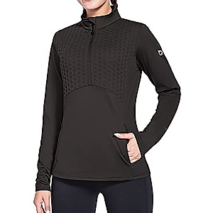 baleaf Women's Horse Riding Shirts Long Sleeve Half Zip Pullover Fleece Jacket Winter Cold Weather Running Gear Black M