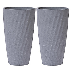 LA JOLIE MUSE 24 Inch Tall Planters, Set of 2 Grey Tree Planters with Shelf Insert, Morden Large Round Plant Pots Containers for Indoor/Outdoor, Front Door, Patio and Deck