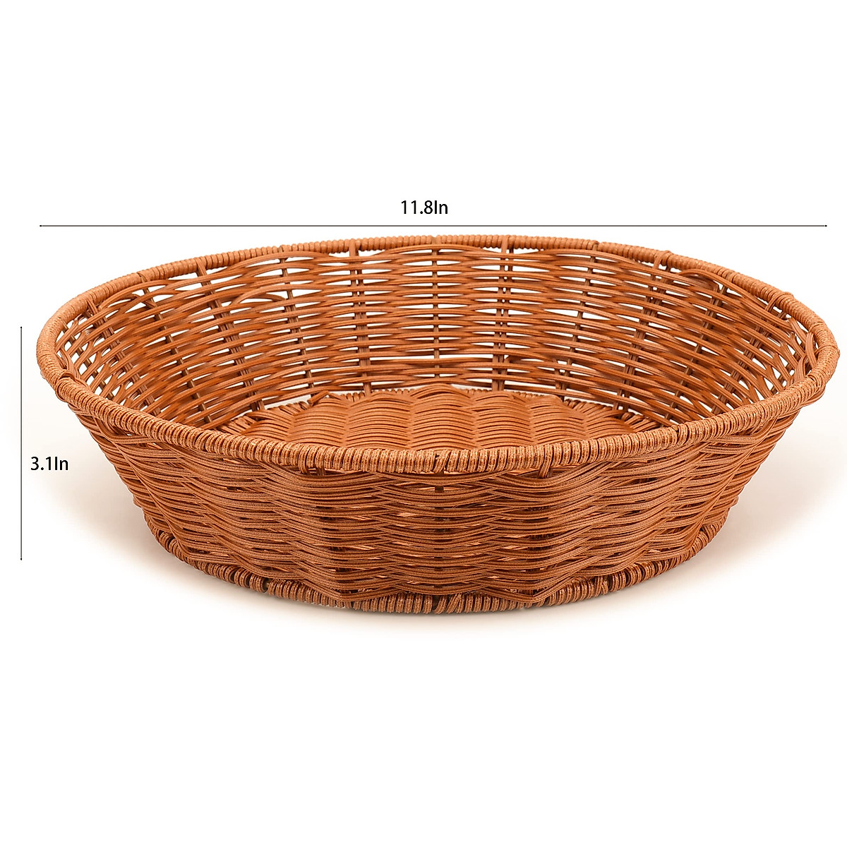 WUWEOT 2 Pack Woven Bread Basket, 12 Inch Round Imitation Rattan Fruit Basket, Tabletop Food Vegetables Serving Basket, Vintage Round Food Serving Baskets, Brown