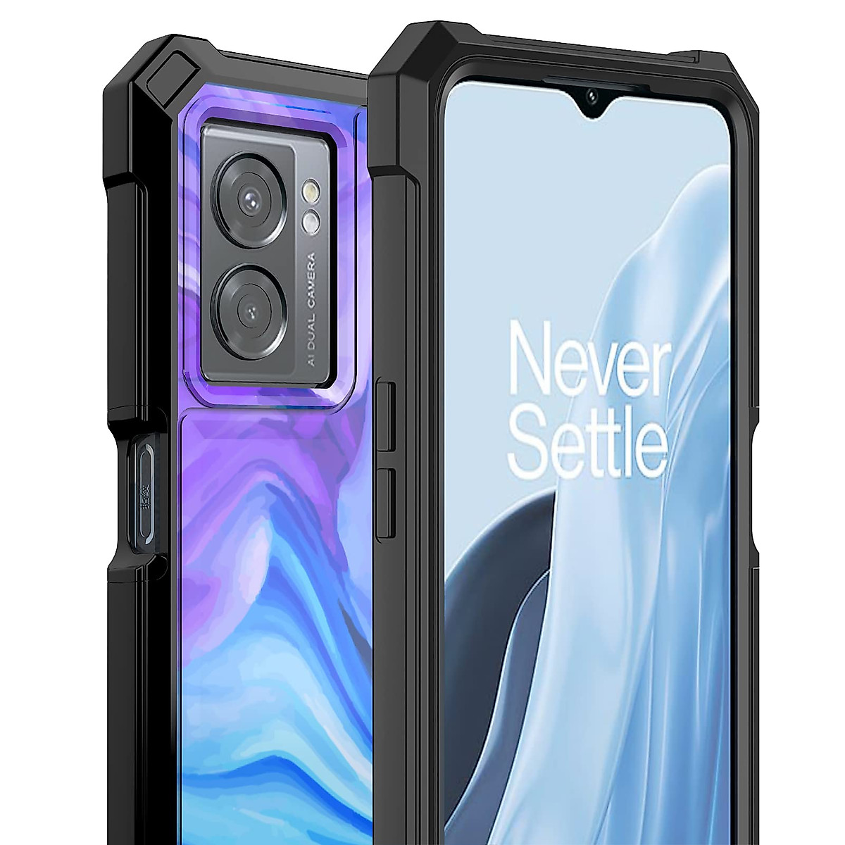 Ailiber Case for One Plus Nord N300 5G, Oppo A77 5G Case with Screen Protector, Dual Layer Structure Protection, Shockproof Corner TPU Bumper, Military Grade Phone Cover for 1 Plus N300 5G-Blue Purple