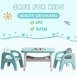 DOREROOM Kids Table and Chair Set, Plastic Children Activity Table with 2 Chairs, Toddler Table and Chair Set for Reading, Drawing, Snack Time, Arts Crafts, Preschool, Gift for Boys Girls