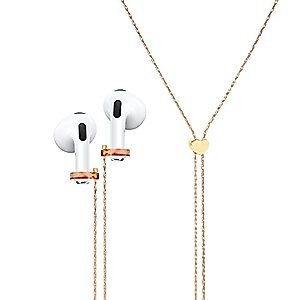 JOJOPANDA Anti-Lost Airpod Chain Holder Lanyard Cord Strap Slide Adjustable Y Necklace Compatible Airpods Pro/3/2/1 (Heart + Golden Slim Chain)