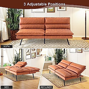 Maxspeed Futon Sofa Bed Memory Foam Sofa Couch Convertible Modern Loveseat Sleeper Sofa with Adjustable Backrest and Metal Legs,Multifunctional Futon Sofa Bed for Apartment, Office,Small Spaces,Brown