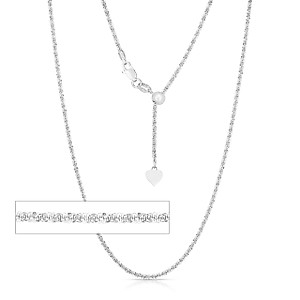 Floreo 14k White Gold 1.5mm Adjustable Criss Cross Twisted Sparkle Chain Necklace with Small Heart Charm, 22 Inch