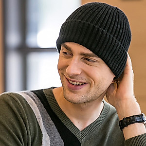 Irzaki Mens Beanie - Winter Hats for Men Women Cuff Fleece Beanie Knit Wool Skull Cap for Outdoor Activities and Daily Use Black