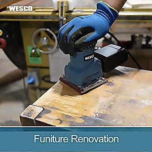 WESCO Palm Sander Tool, 2.0 Amp 1/4 Sheet Palm Sanders for Woodworking, 12,000 OPM Electric Sander Sander with Dust Collector, Punch Plate & 12 Sanding Discs, Vacuum Adapter, Quick Locking System