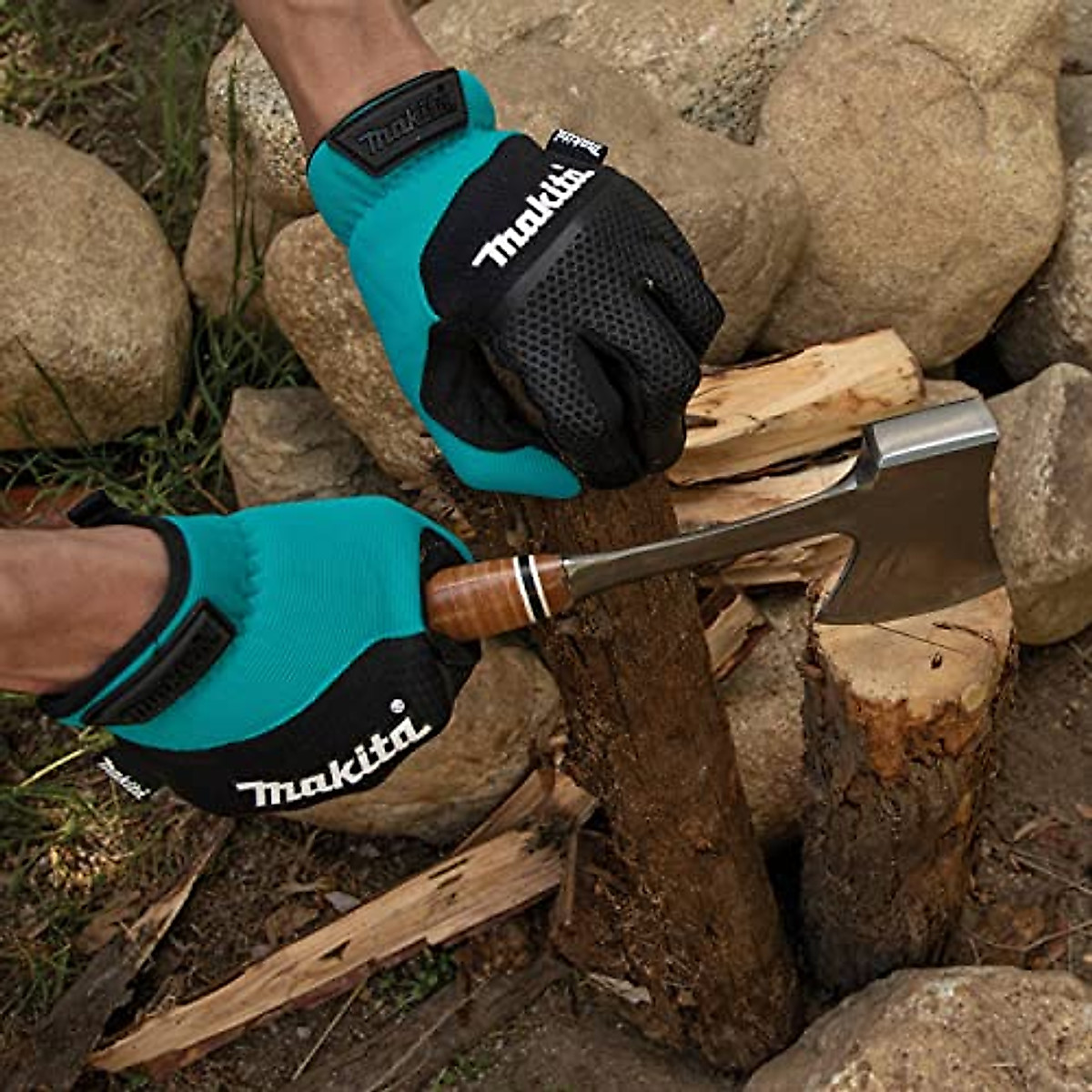 Makita Unisex Makita T 04167 Open Cuff Flexible Protection Utility Work Gloves Large , Teal/Black, Large US