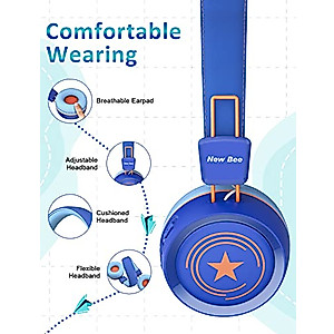 New bee Kids Bluetooth Headphones with Microphone Bluetooth 5.0 Wireless Kids Headphones with 32H Playtime/94dB Volume Limited On Ear Headphones for School/Girls/Boys/iPad/Fire Tablet(Blue)
