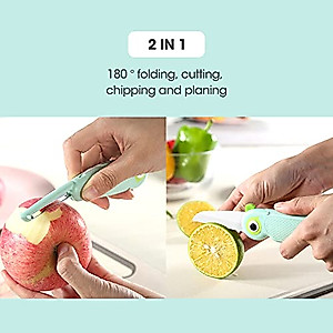S.ROKE TTAN Portable Ceramic Paring Knife - 2.5 Inches Sharp Blade, Small Folding Knife, Cutter Peeler 2 in 1, Mini Cute Portable Fruit Knife for Travel, Camping (Pink + Green)
