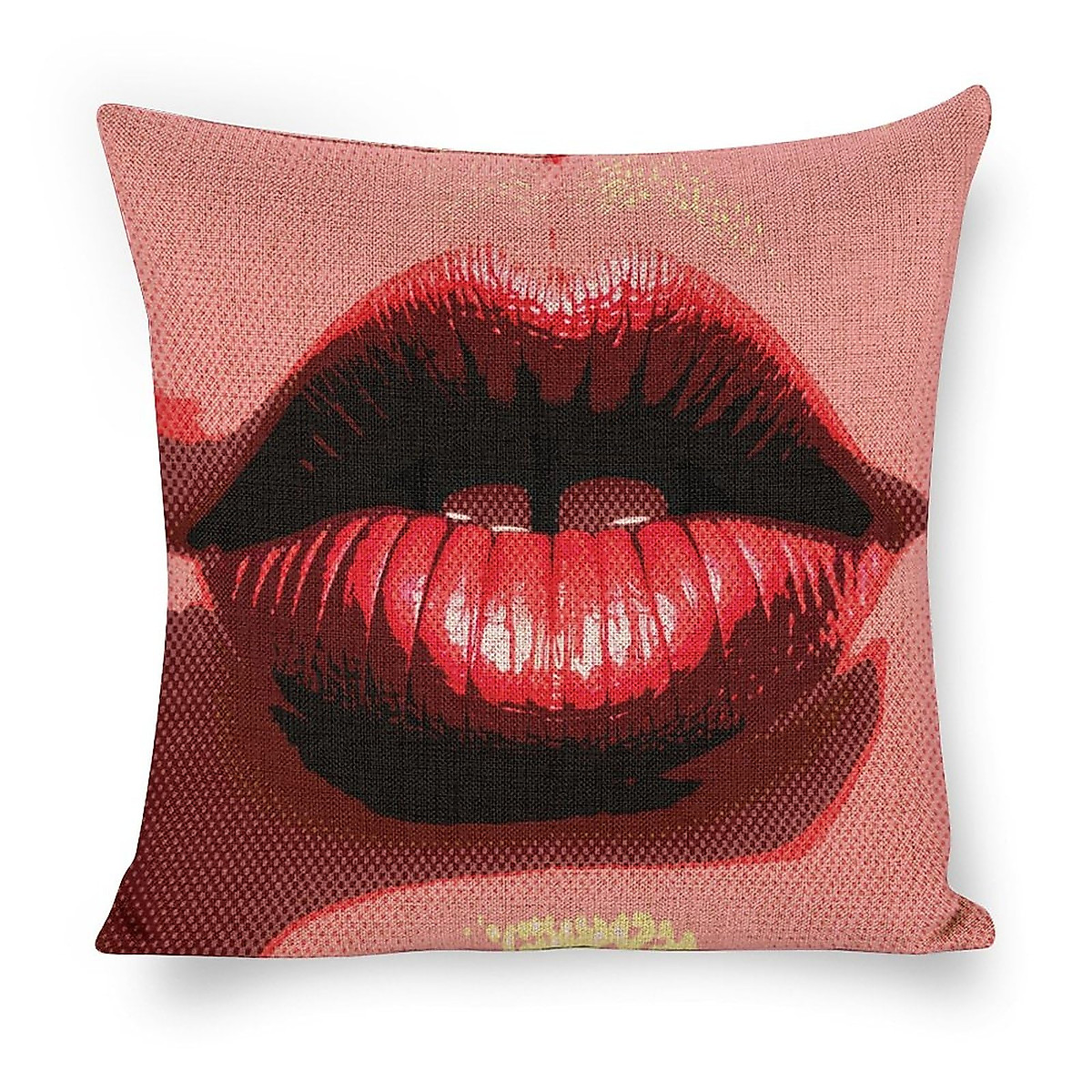 JOJOART Women's Red Lips Throw Pillow Covers 18×18 Pillowcases Set of 1 Pop Art Style Linen Decorative Square Pillow Case Cushion Covers Standard Size for Sofa Couch Outdoor Bed Pillow Protectors