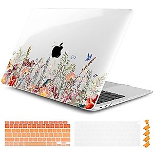 DONGKE Compatible with MacBook Air 13 inch Case 2021 2020 2019 2018 Release A2337 M1 A2179 A1932 with Retina Display & Touch ID, Plastic Hard Shell & Keyboard Cover - Floral Illustration