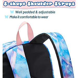 BLUEFAIRY Middle School Backpacks for Girls Teens Ages 8-10 Galaxy Backpack High School Bags Padded Straps Large Book Bag Bookbag for Teenagers Blue 17"