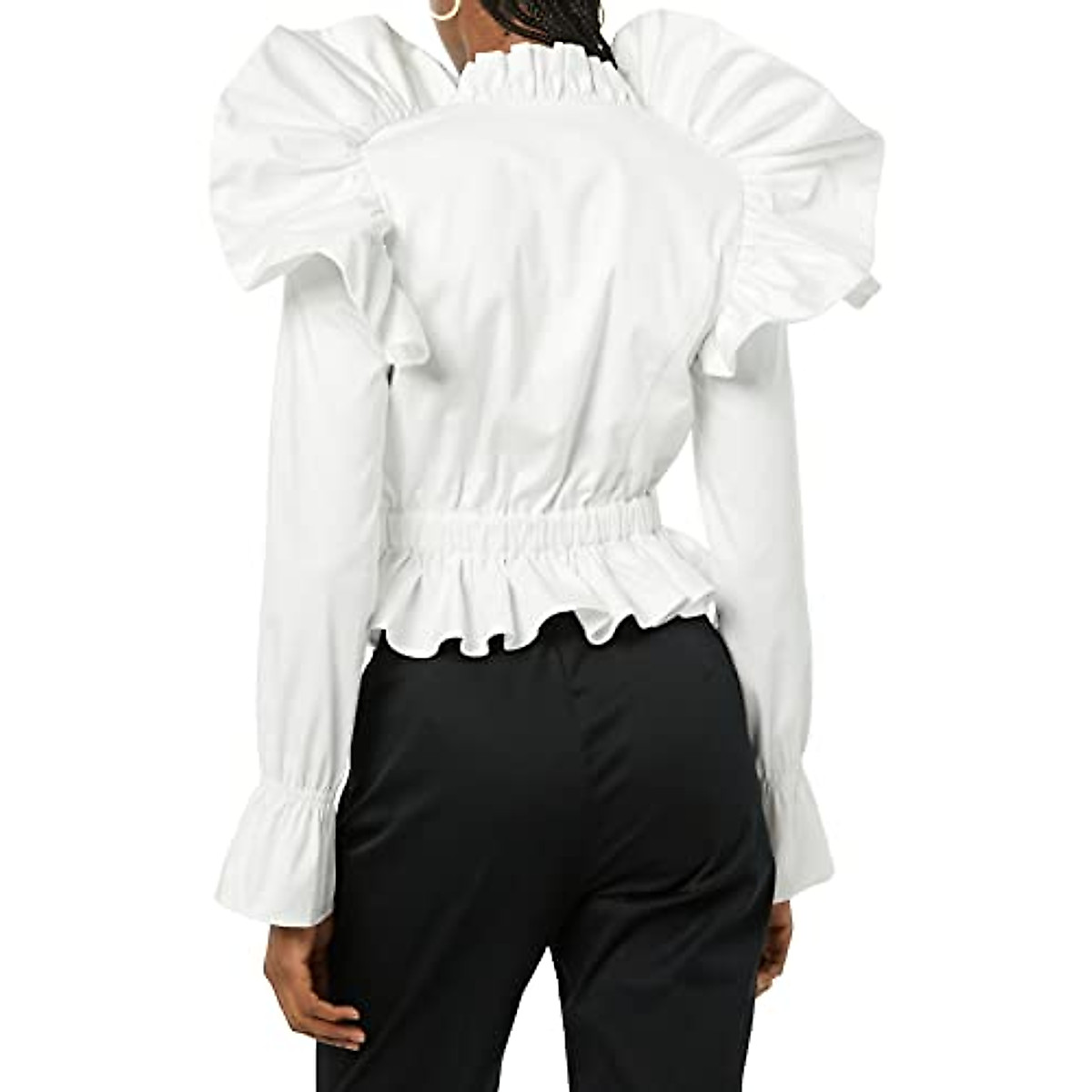 Making the Cut Season 3 Episode 1 Ruffle Long Sleeve Blouse Inspired by Sienna's Winning Look, White, XL