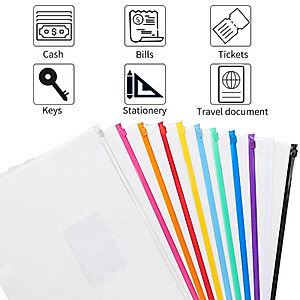 EOOUT 36pcs Plastic Envelopes Poly Zip Envelope Zipper File Folders, A4, Letter Size, 11 Colors, for School and Office Supplies