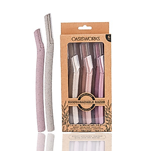 OASISWORKS Dermaplane Eyebrow Razor for Women | 6 pc. Eco-Friendly Biodegradable Hair Trimmer and Face Razor for Women | Eyebrow Trimming | Removable Blades Made from Biodegradable Materials