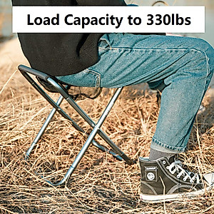 LFSEMINI Camping Stool, 16in Tall Large Size Folding Stool with Carry Bag, Aluminum Alloy Bracket, 1.5lbs Lightweight, Load Capacity to 300lbs, for Travel, Hiking, BBQ, Fishing, Beach(Grey)