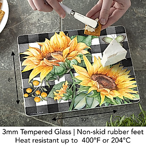 CounterArt Sunflower Fields Decorative 3mm Heat Tolerant Tempered Glass Cutting Board 10” x 8” Manufactured in the USA Dishwasher Safe