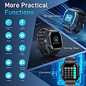 Military Smart Watch for Men (Answer/Make Call), 1.85 Inches HD Outdoor Tactical Sports Rugged Smartwatch, Fitness Tracker Watch with Heart Rate Blood Pressure Sleep Monitor for iPhone Android Phone
