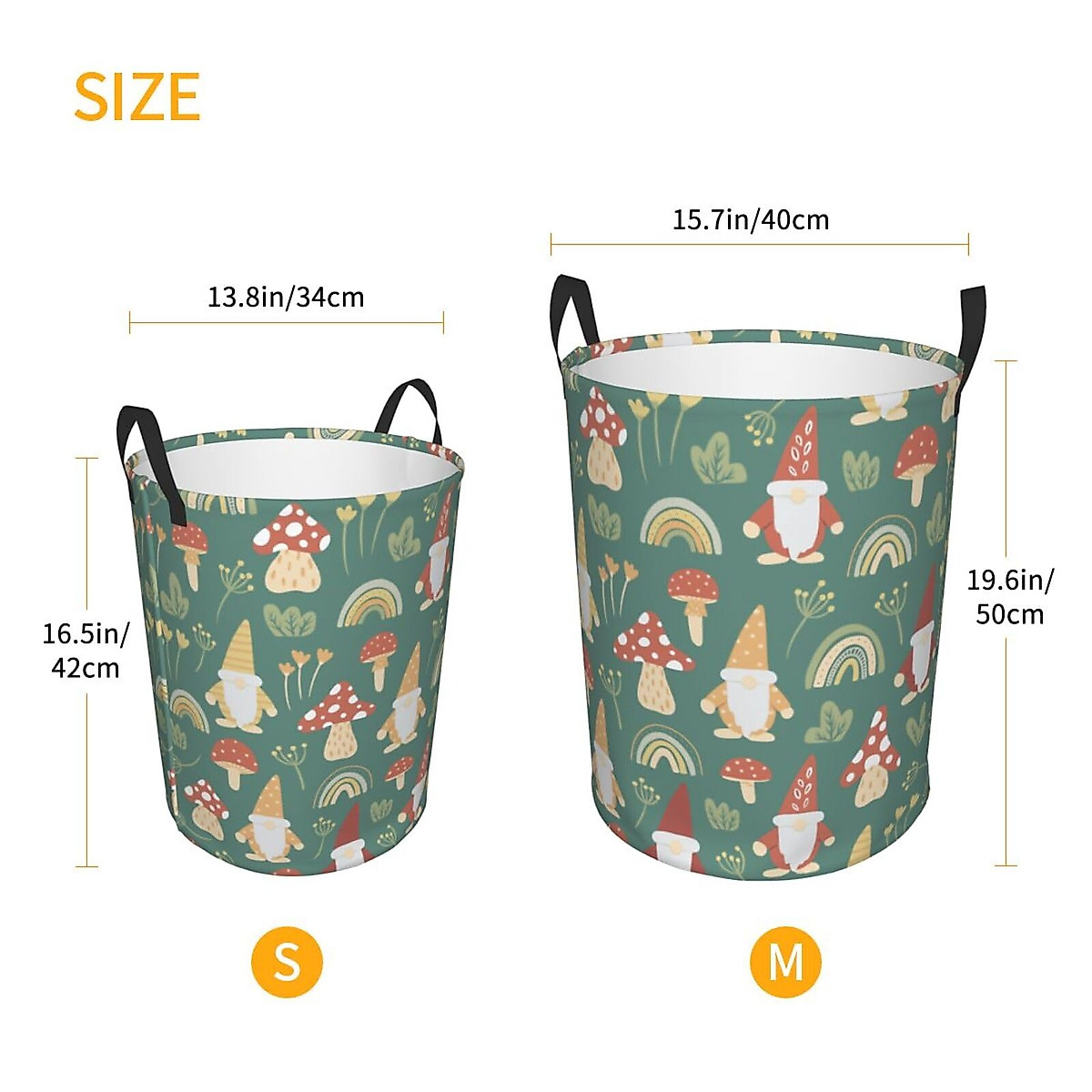 AFHYZY Gnome Laundry Hamper Collapsible Laundry Baskets with Handles Dirty Foldable Clothes Basket Easy Carry Laundry Bag Round Storage Basket for Blanket, Bedroom, Dorm, Family (S) -Mushroom