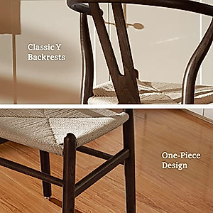 LETRA Wishbone Chairs Set of 2, Ash Wood Wishbone Dining Chair with Y Backrests Woven Paper Cord Seats, Mid Century Modern Chairs for Dining Room Fully-Assembled, Wooden Dining Chairs, Walnut