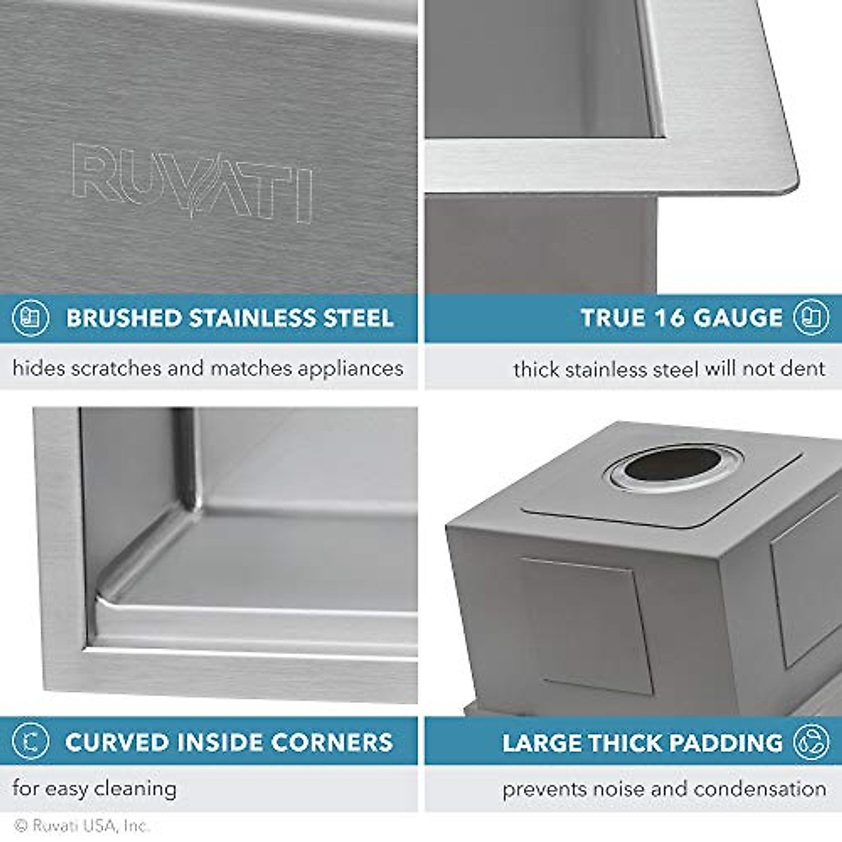 Ruvati 32-inch Workstation Ledge Tight Radius Undermount 16 Gauge Kitchen Sink Single Bowl - RVH8301