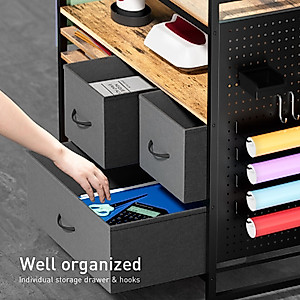 PUNLUXU Organizers and Storage Compatible with Cricut Machines - Vinyl Roll Holder, DIY Pegboard with Accessories Organizer, Rolling Craft Table with Storage Cabinet Workstation PU-01 Patent Protected