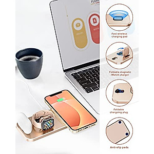 PUDOEN Wireless Charger, Foldable 3 in 1 Charging Station for Apple Multiple Devices, 18W Fast Charging Stand Compatible with Apple iWatch Series 7/6/SE/5/4/3/2/1, for iPhone AirPods Pro 3/2/1-Rose