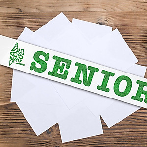 SKJIAYEE 18 Pack Class of 2025 Senior Sashes, White Satin Finally Graduated Sash with Green Printing Letters Cheerleader Senior Sash for Class of 2025 Graduation Party Celebrations Supplies