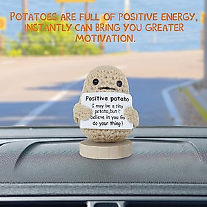 Uisky AA Mini Funny Positive Energy Potato Car Accessories Dashboard Decorations,Knitted Toy with Encouragement Card Creative,Car Interior Gift for People Who Love Cute Things.