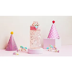 Zak Designs Sage Water Bottle For School or Travel, 16oz Durable Plastic Water Bottle With Straw, Handle, and Leak-Proof, Pop-Up Spout Cover (Fanciful Unicorn)