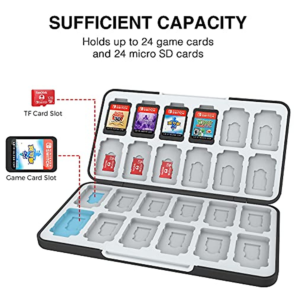 HEIYING Game Card Case for Nintendo Switch& Switch OLED Game Card or Micro SD Memory Cards,Portable Switch Game Memory Card Storage with 24 Game Card Slots and 24 Micro SD Card Slots. (Black)