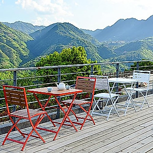 Outdoor table and chairs,patio table and chairs,patio 3-Piece Steel Foldable Bistro Set,Suitable for balcony terrace garden bistro restaurant barcamping and dining parties,4 colors available ( Color :