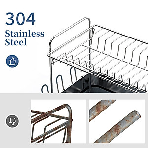 Kitsure Dish Rack, 2-Tier Dish Drying Rack with Large Capacity, Multifunctional Dish Drying Rack with Drainboard, Rustproof & Durable Dish Rack