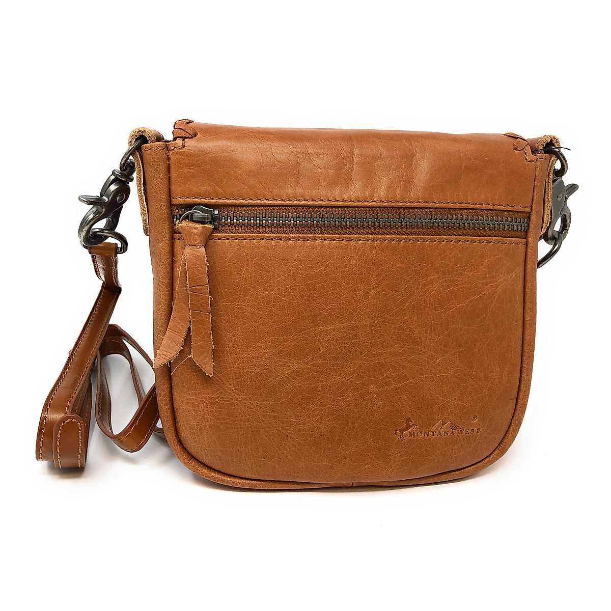 MMontana West Real Leather Messenger Purse Crossbody Purse Conchos Stitching Beige