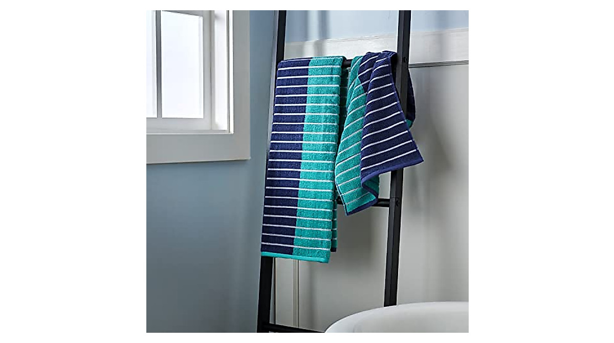 SKL Home Teal Colorblock Stripes Hand Towel Set
