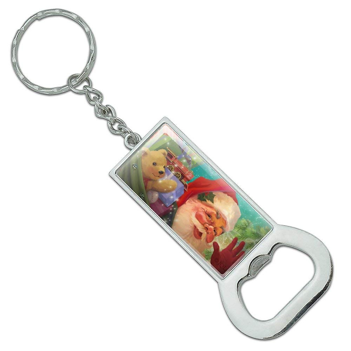 GRAPHICS & MORE Christmas Holiday Jolly Happy Santa Claus Keychain Rectangle Chrome Plated Metal Bottle Cap Opener