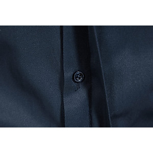 VANCOOG Men's Mandarin Collar Long Sleeve Casual Interview Formal Business Dress Shirt Camisas De Vestir Para Hombres-Navy Blue-L