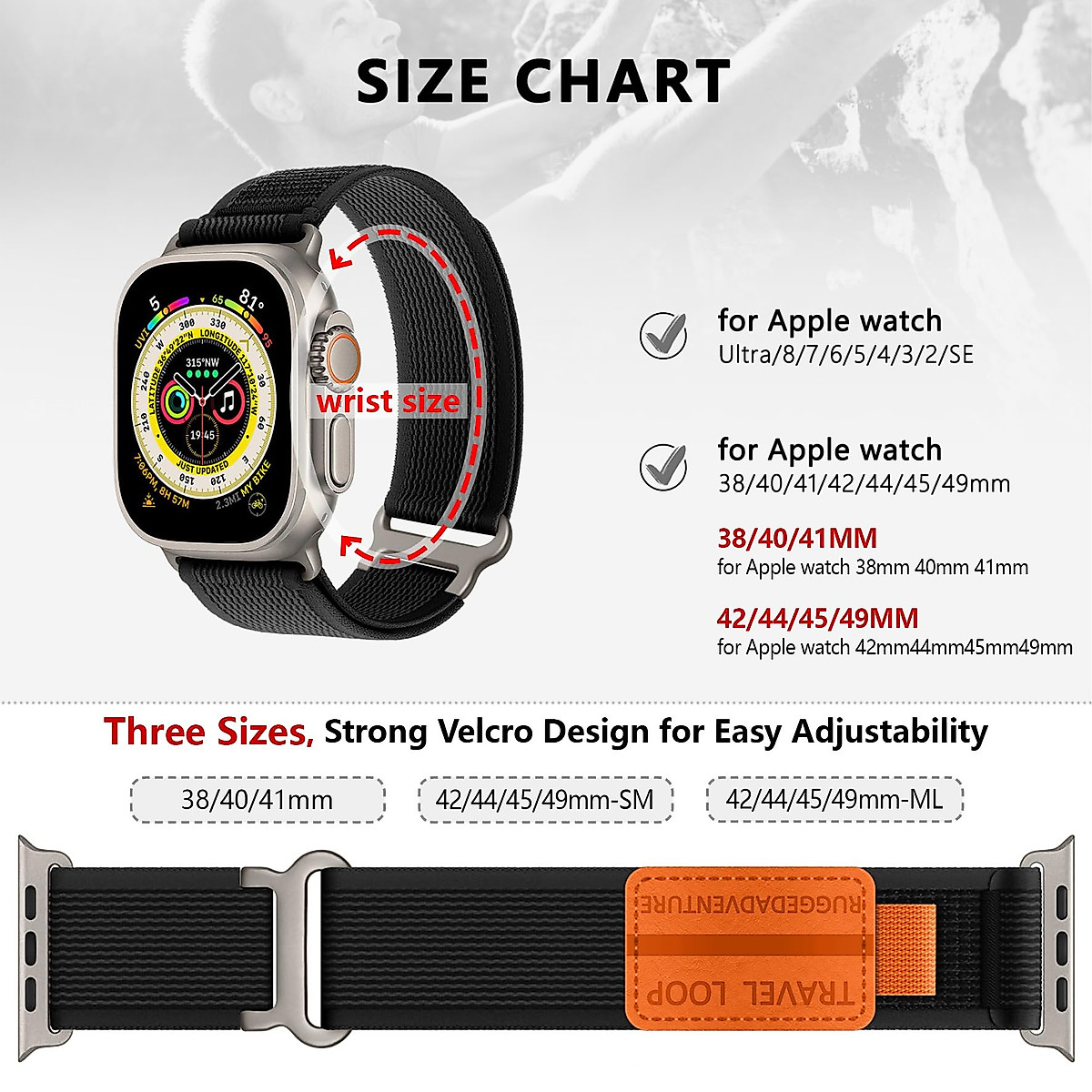 Trail Loop for Apple Watch Band 49mm 45mm 44mm 42mm Women Men, iWatch Bands Sport Strap Nylon Bracelet Wristband for Apple Watch Ultra Band Series 8 Series 7 Series SE2 SE 6 5 4 3 2 1, Black