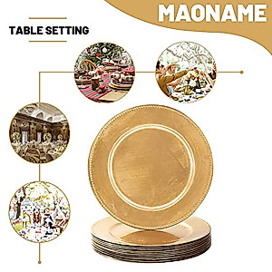MAONAME Gold Charger Plates Set of 12, Foil 13" Plate Chargers with Beaded, Plastic Round Chargers for Dinner Plates, Table Setting
