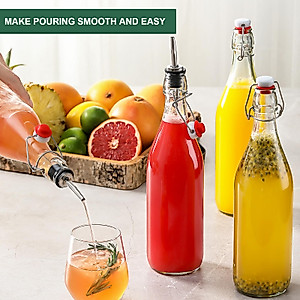 8 Pack [1 Liter / 33 fl. oz.] Swing Top Glass Bottles w/ Airtight Stopper Lids – Flip Top Brewing Bottle for Fermentation, Kombucha, Mead, Vinegar, Beer, Kefir, Wine – With 8 Extra Seals & 2 Pourers