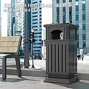POWLAB Outdoor/Indoor Trash Can Commercial Trash Can Waste Container with Perforated Galvanized Steel Panel for Disposal Commercial Waste Container -Black