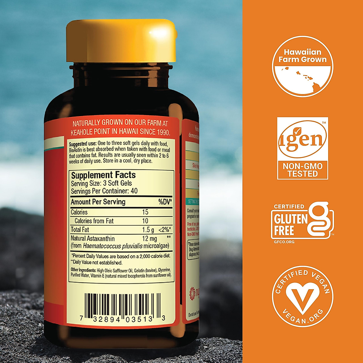 Nutrex Hawaii BioAstin Hawaiian Astaxanthin - 4mg, 120 Softgels - Farm-Direct Premium Antioxidant Supplement to Support Eye, Skin, Joint & Immune System Health - Non-GMO & Gluten-Free