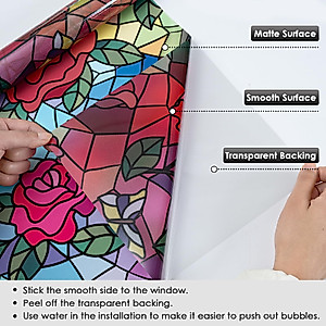 DKTIE Window Privacy Film with Installation Tools, Static Cling Rose Window Sticker Bathroom Glass Window Decals Non Adhesive for Home Windows (B3565, 17.7" × 78.7")