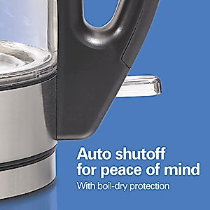 Hamilton Beach Glass Electric Tea Kettle, Water Boiler & Heater, 1 L, Cordless, LED Indicator, Auto-Shutoff & Boil-Dry Protection (40930), Clear
