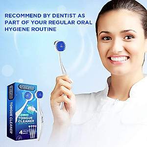 Oralganix 2-in-1 Tongue Cleaner - 4 Pack - Multicolor Tongue Brush and Scraper Tools