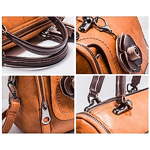 Boston Bags for Women Medium Top Handle Satchel Brown Round Purse Flower Leather Handbag