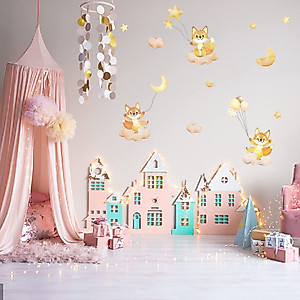 SUPERDANT Fox Moon Wall Stickers Cute Animal Wall Decals Fox Catching Vinyl DIY Art Decor for Baby Nursery Children Bedroom Living Room Wall Decor